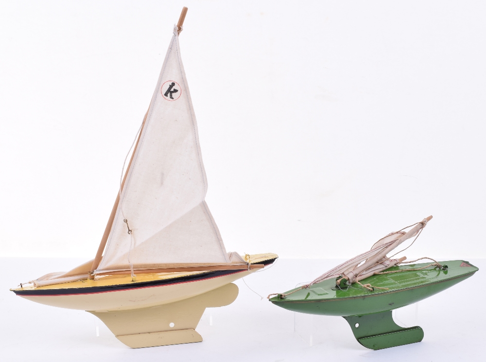 Two Triang Toys Small Pond Yachts, yellow/black/ cream pressed steel ...