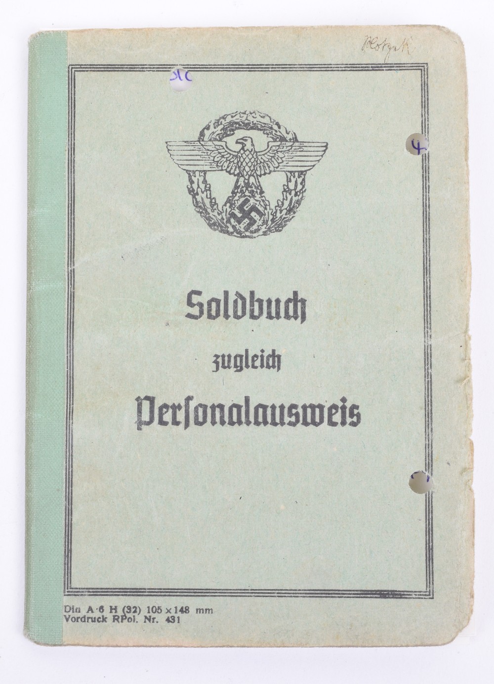 Scarce WW2 German Water Police (Wasserschutzpolizei) Soldbuch ...