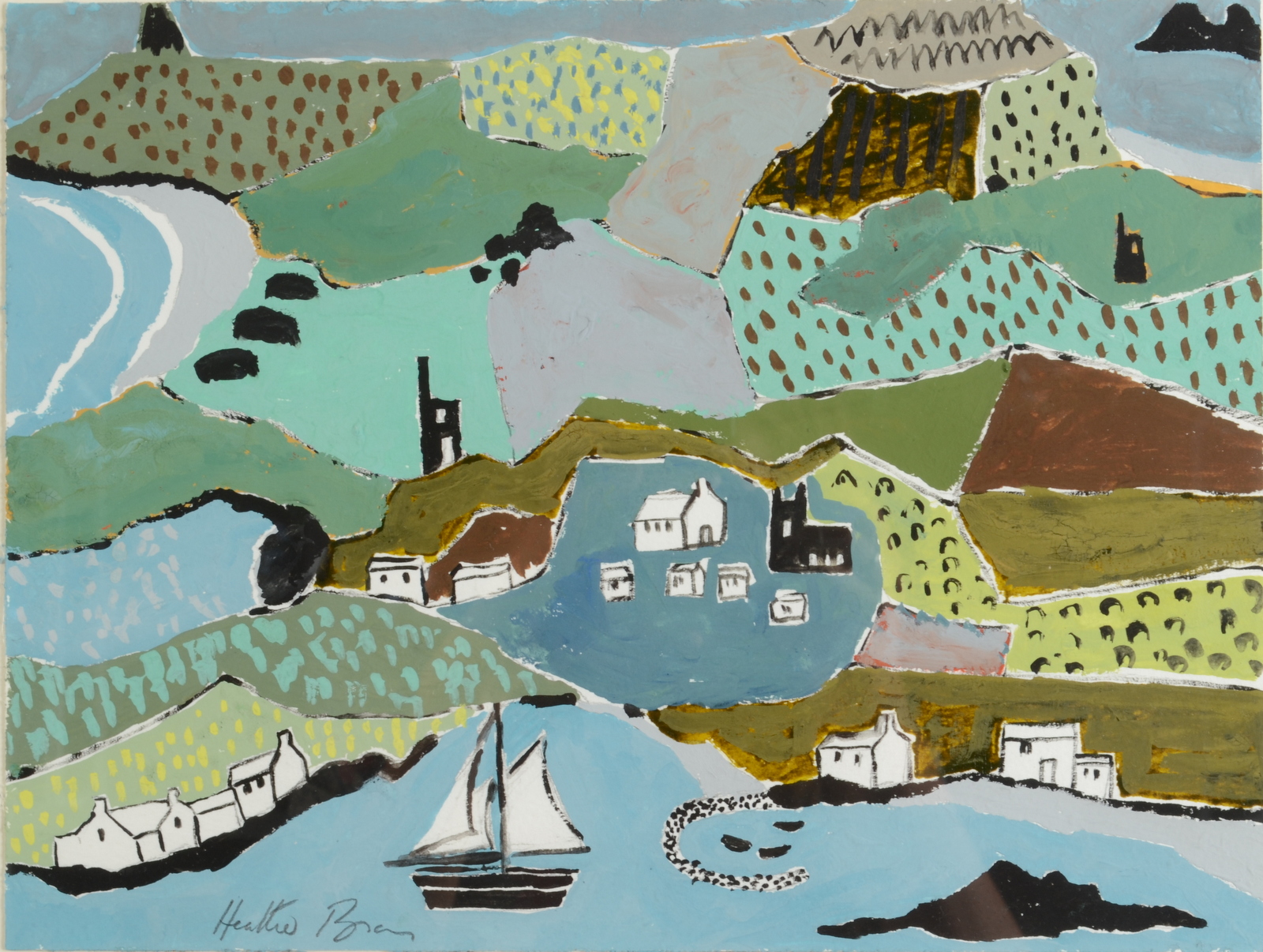 HEATHER BRAY Cornwall in Summer Gouache Signed Inscribed to the back 24 ...