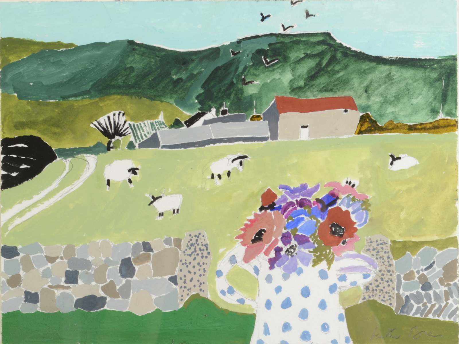 HEATHER BRAY Anemones Gouache Signed Inscribed to the back 24 x 32cm ...