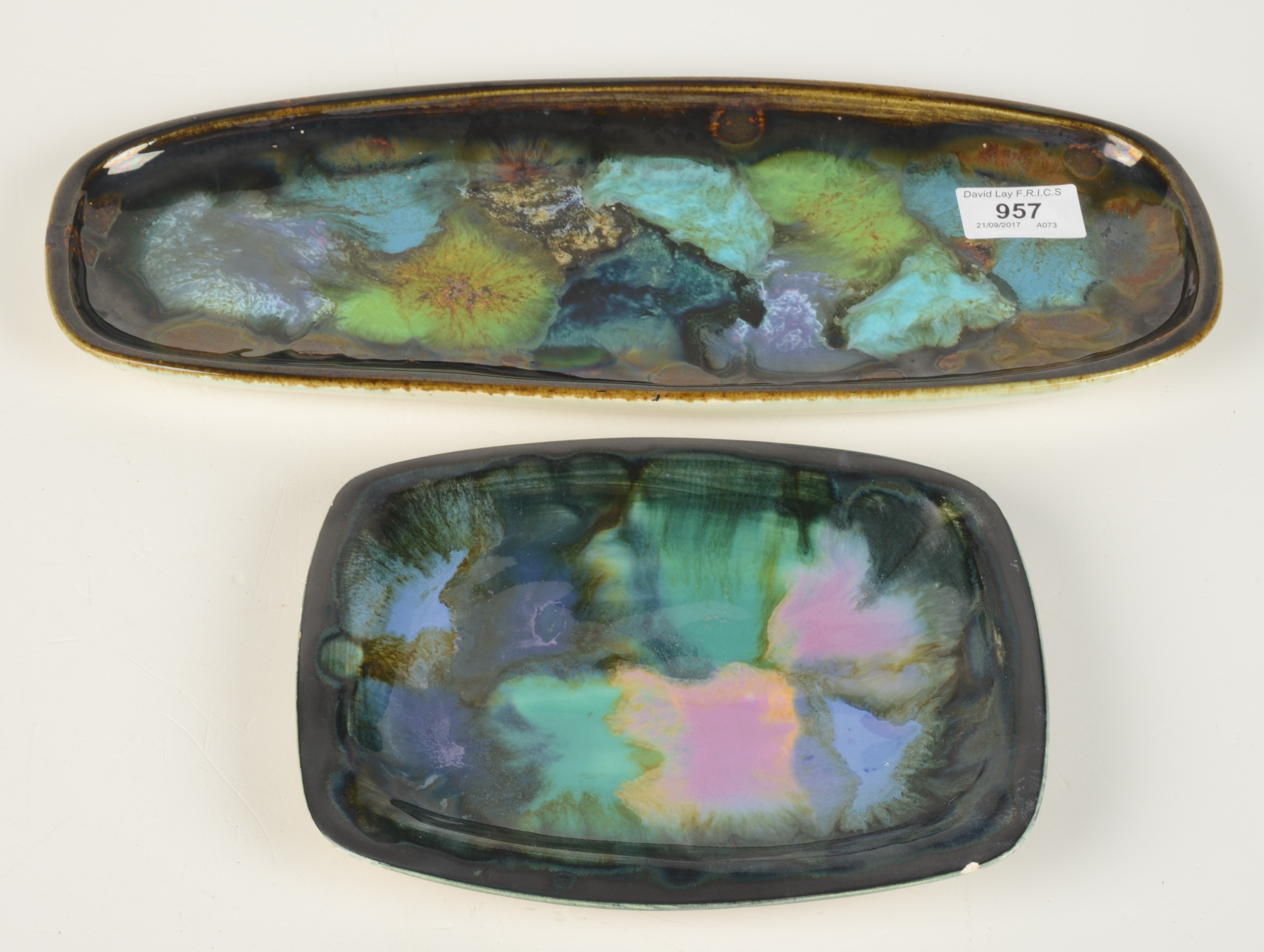 An Eric Leaper pottery lustre glazed rectangular dish, signed Leaper ...