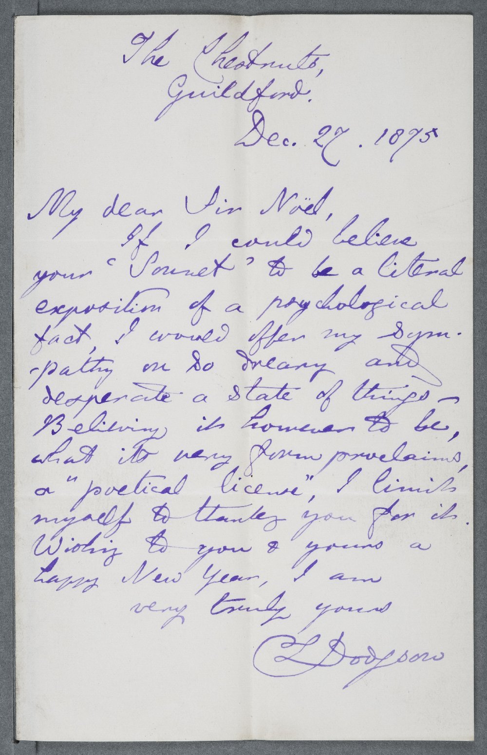 *Dodgson (Charles Lutwidge, 'Lewis Carroll', 1832-1898). Autograph ...