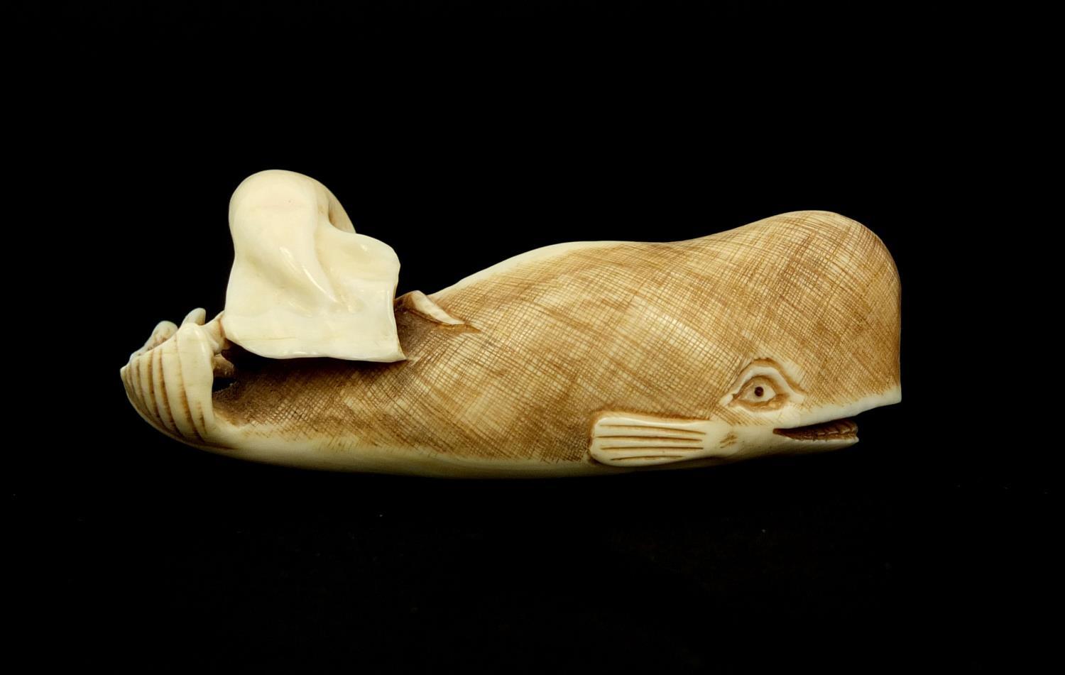 Japanese carved ivory Netski in the form of an octopus on a Sperm Whale ...