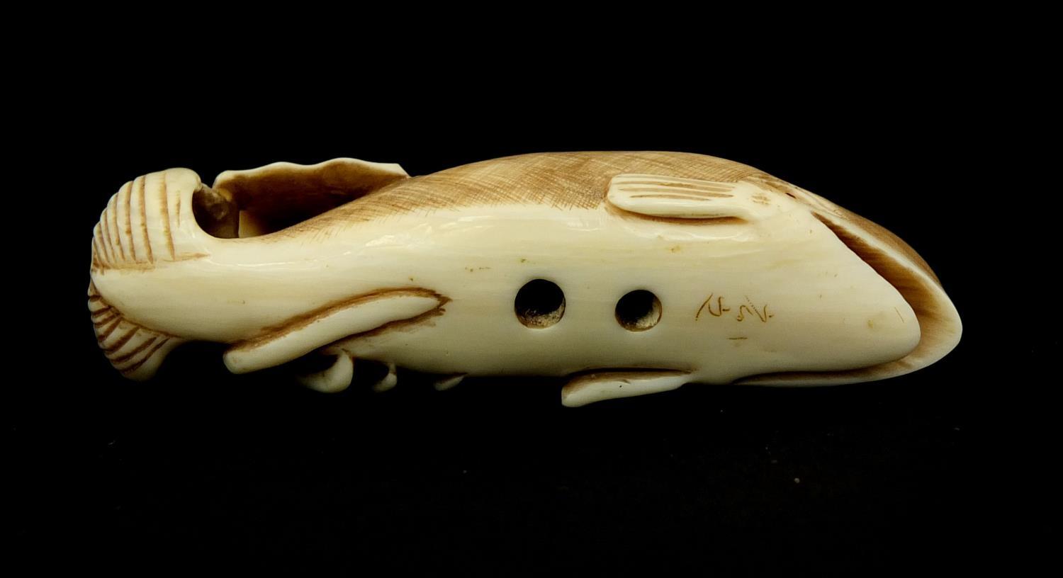 Japanese carved ivory Netski in the form of an octopus on a Sperm Whale ...
