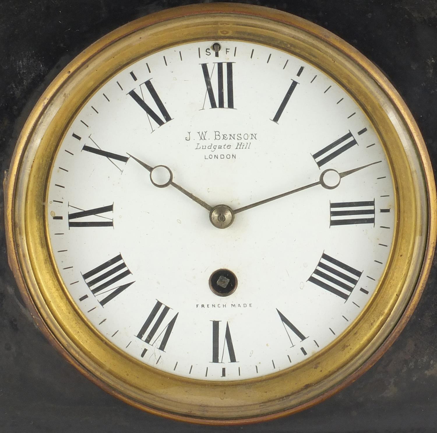 Victorian black slate marble mantle clock, by JW Benson, 33cm high ...