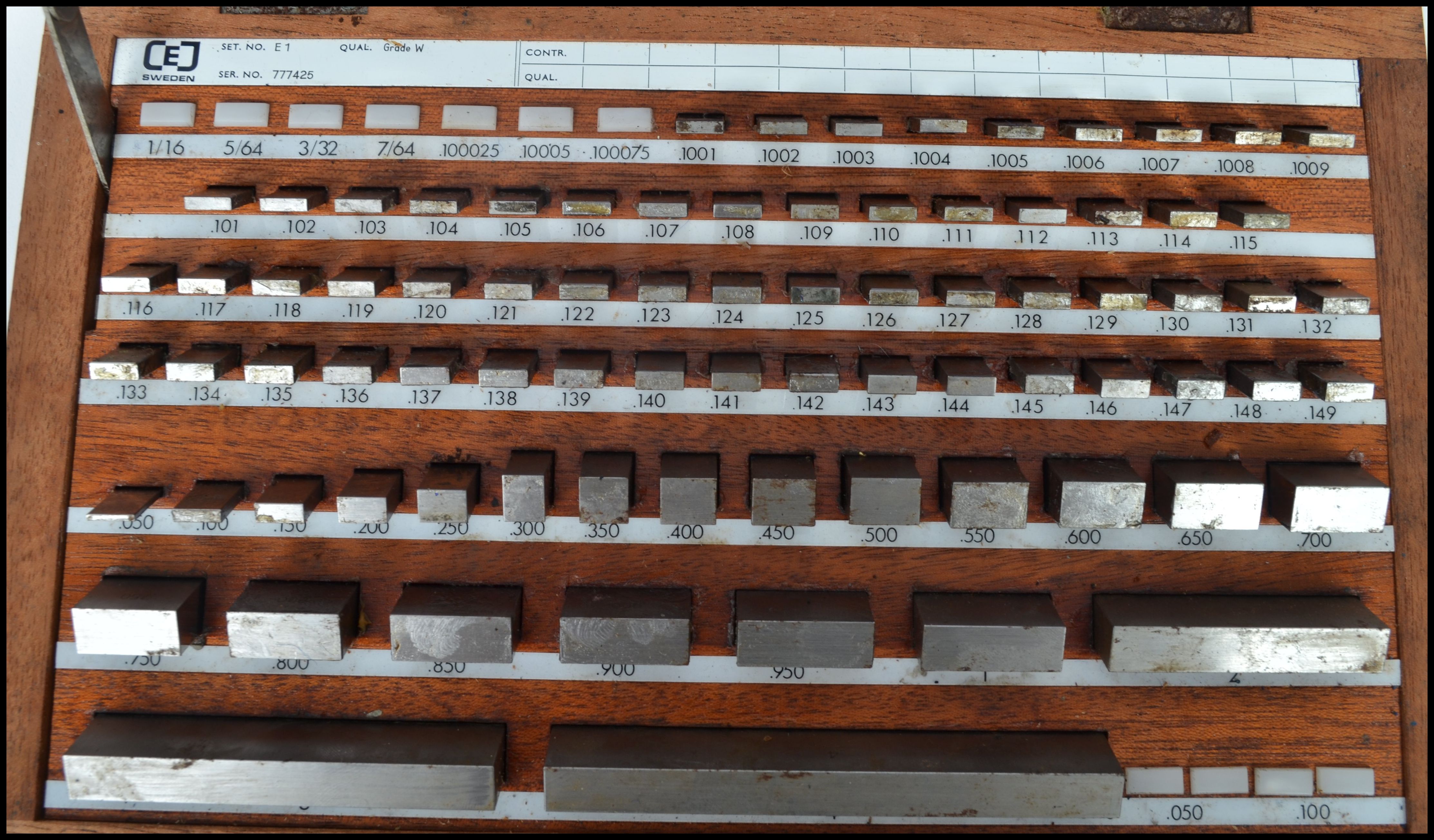 A 20th century cased set of engineers slip gauges by CEJ Sweden ...
