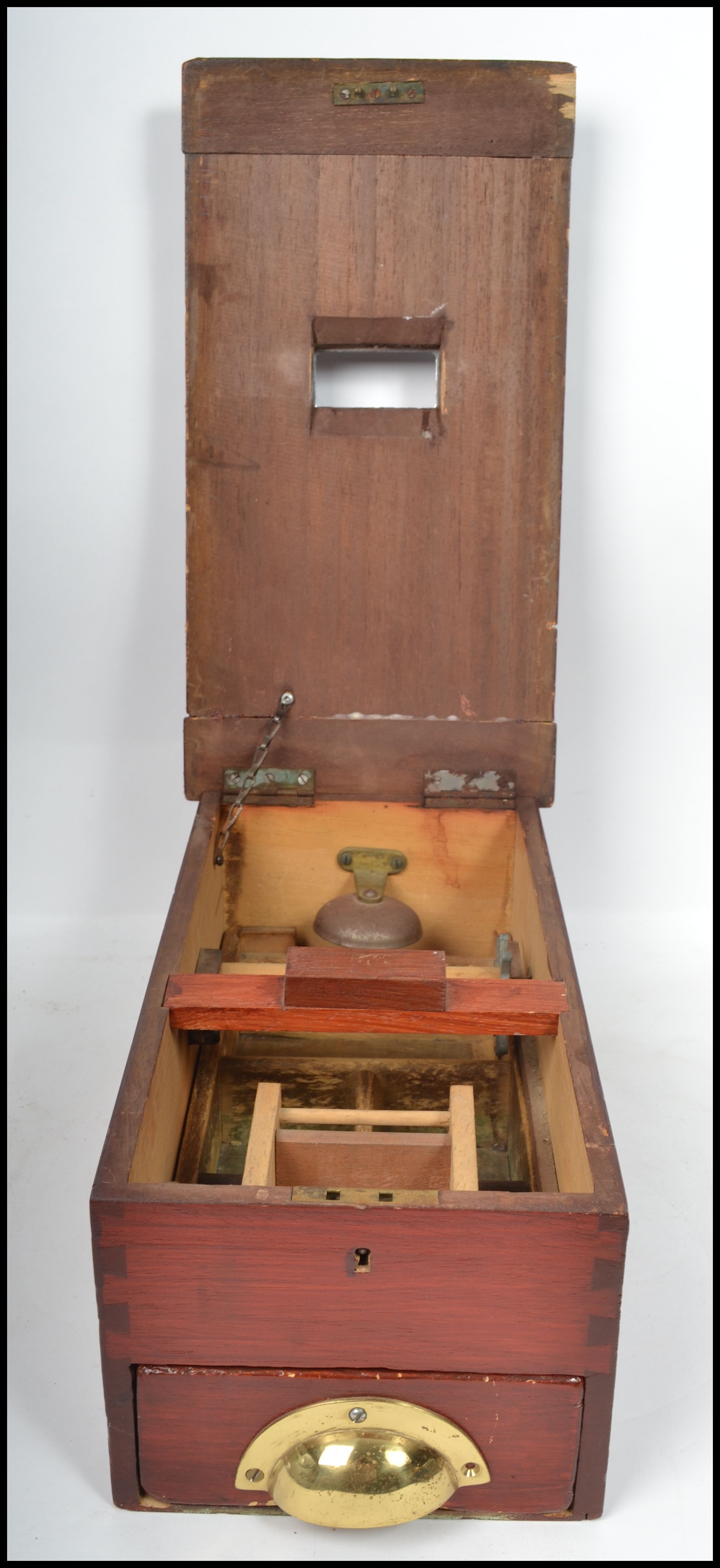 A vintage 20th century wooden cash till / shop register, with metal ...