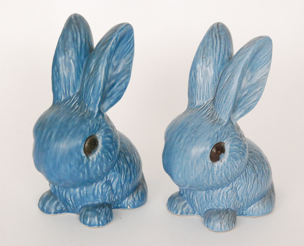 Two large 1930s SylvaC rabbits, model 1028 glazed in blue, impressed ...