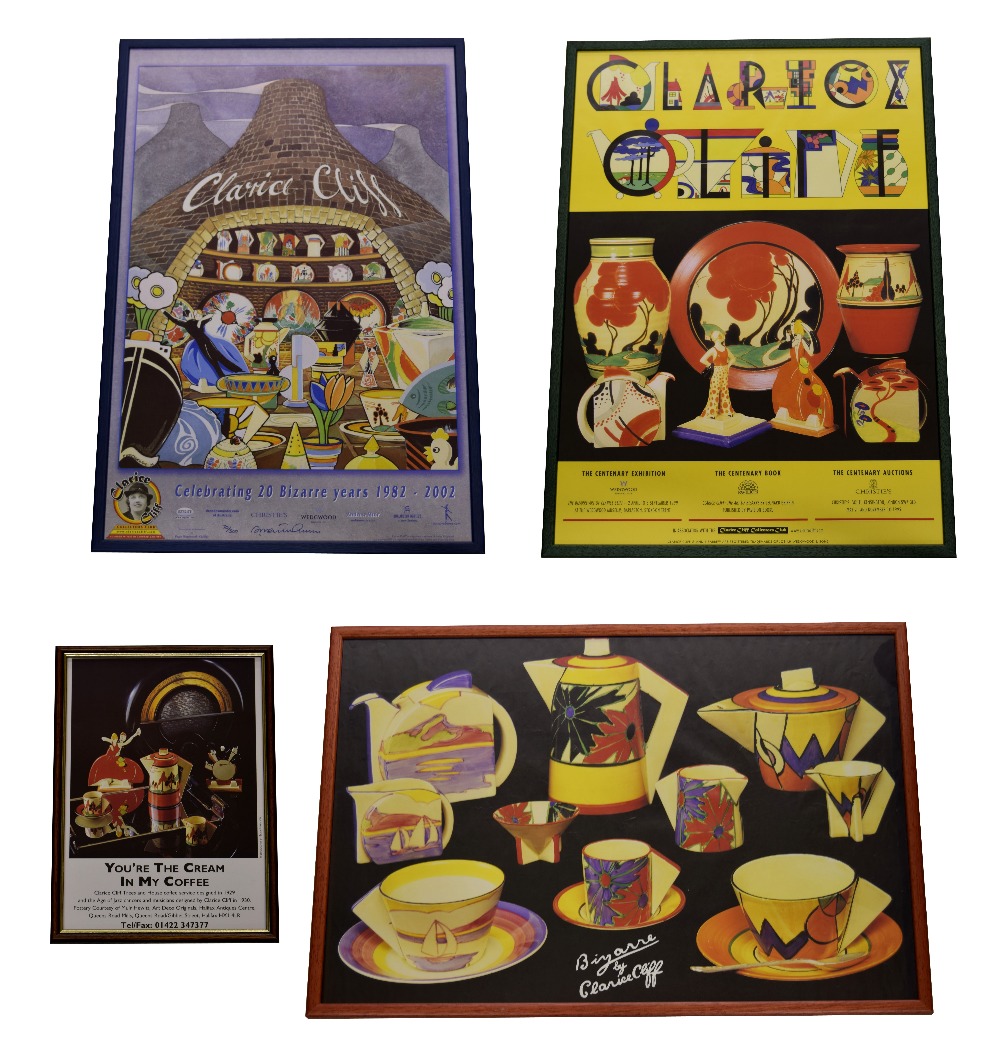 Four framed Clarice Cliff advertising posters, two in association with ...