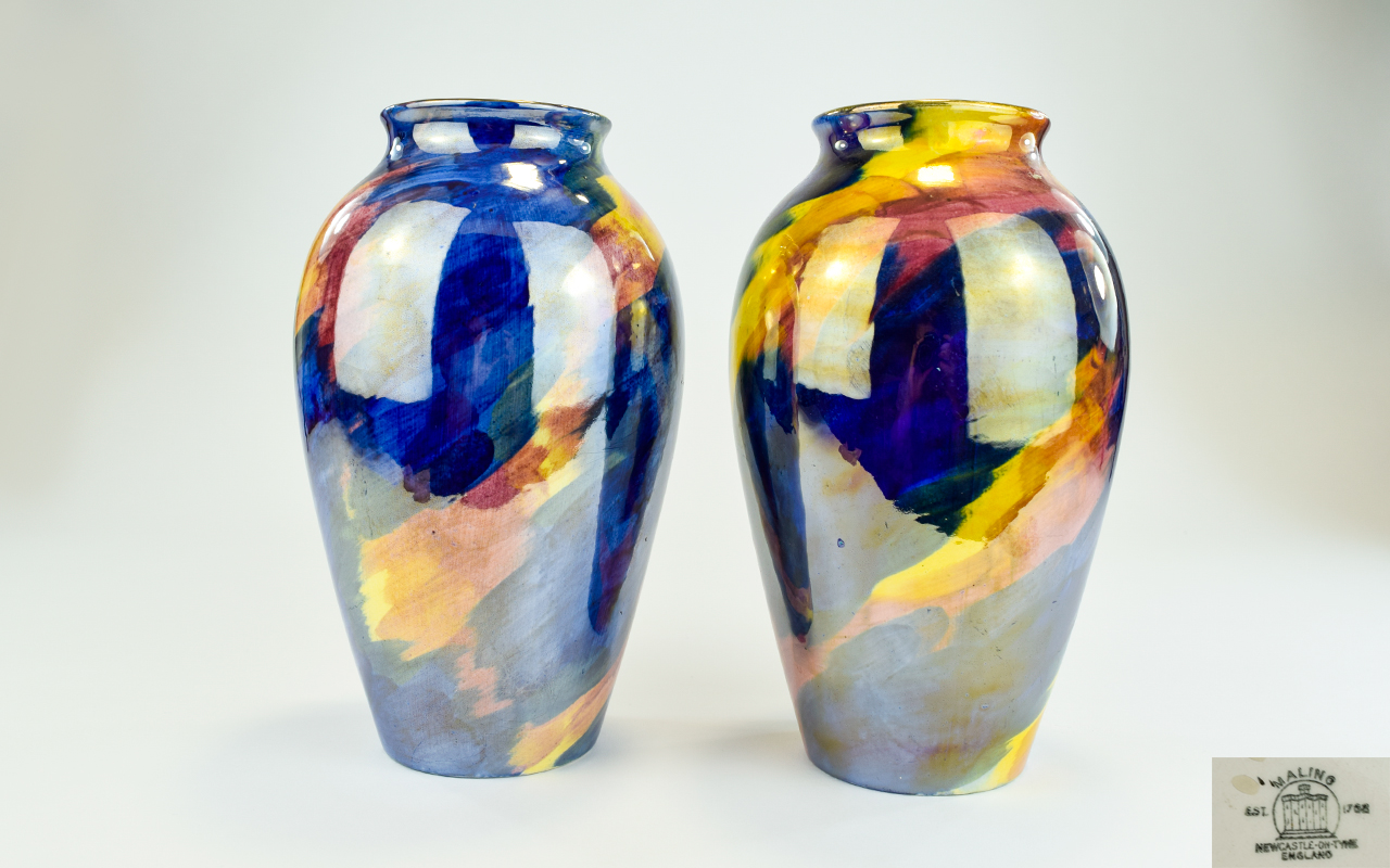 Maling Bright Lustre Ware Pair of 1950's Vases, In The ' Storm ...