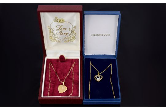 Elizabeth Duke 9ct Gold Heart Shaped Pendant, Set with Central Diamond ...