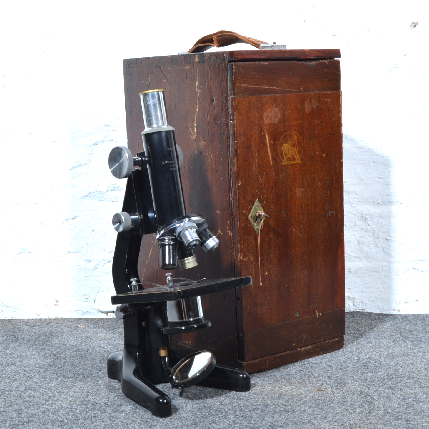 W. Watson and Sons microscope "Kima" in case, reg number 108768.