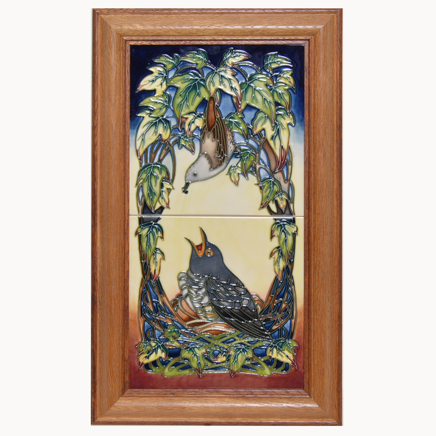 Philip Gibson for Moorcroft Pottery, a two tile panel, 2004, tubelined ...