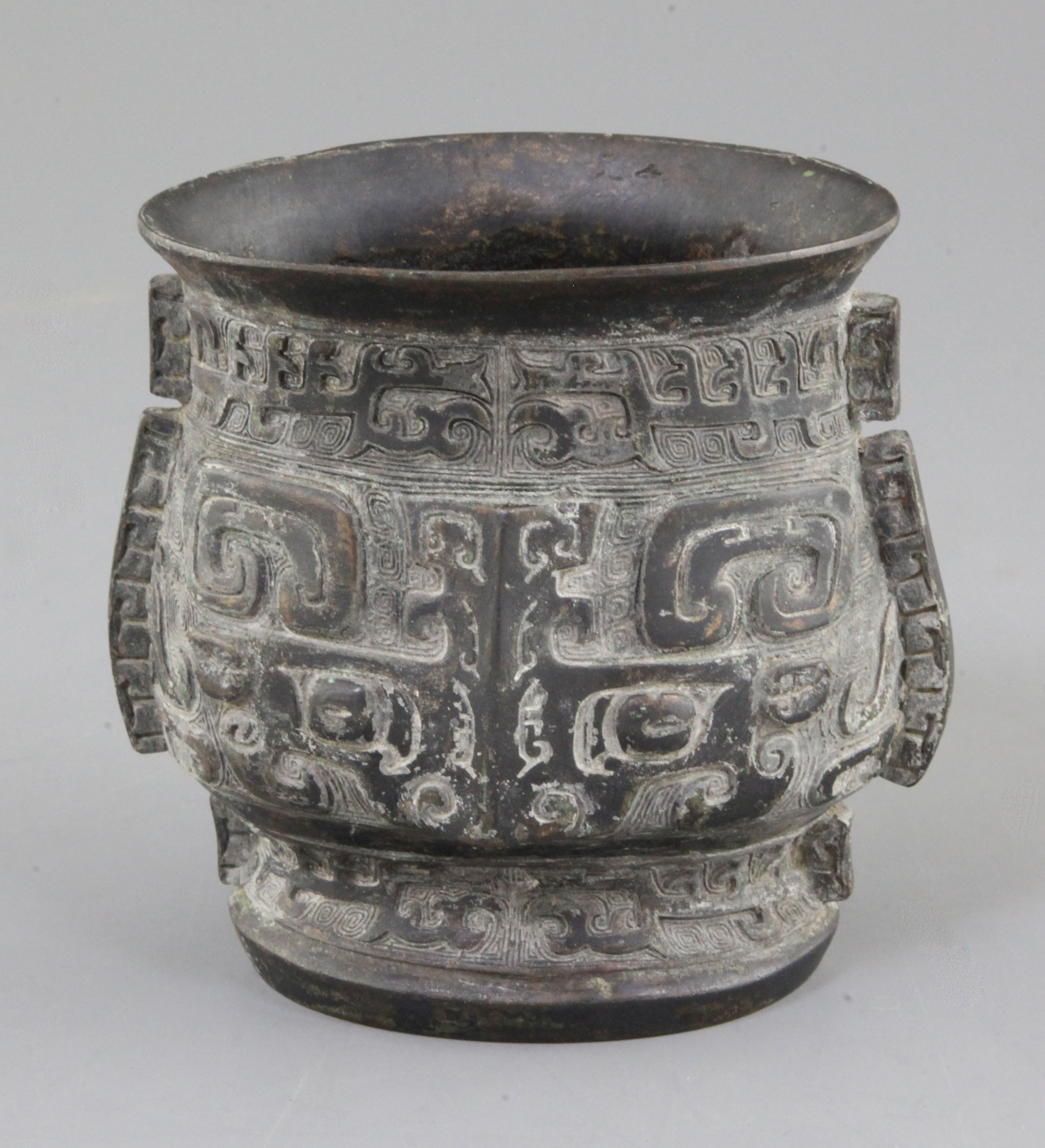 A Chinese Archaic Bronze Ritual Wine Cup Zhi Late Shangearly Western