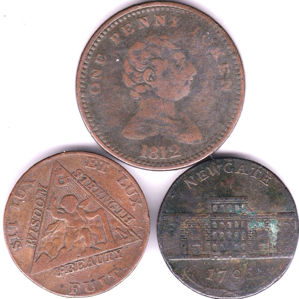 Tokens London Half Pence Tokens - 1795 Newgate Prison, 1790 Masonic and ...