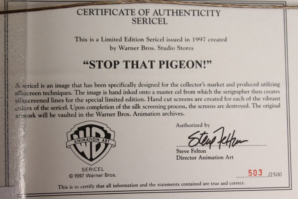 A HAND-PAINTED CHARACTER CEL, WACKY RACES "STOP THAT PIGEON", WARNER ...