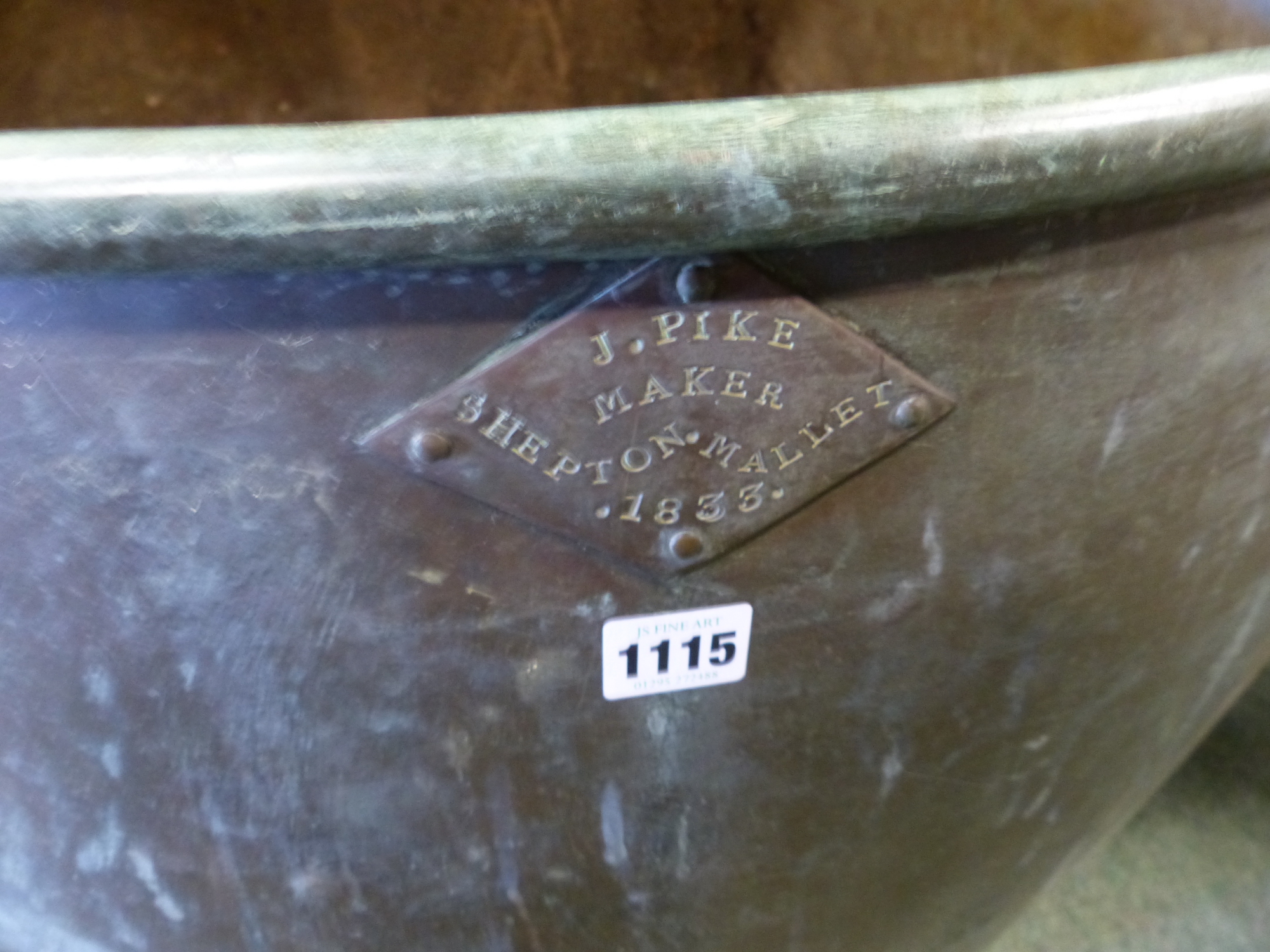 A RARE EARLY 19th.C. TWIN HANDLED LARGE ROUND COPPER CIDER VAT LABELLED ...