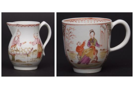 An early Lowestoft polychrome coffee cup circa 1770 and a sparrow beak ...