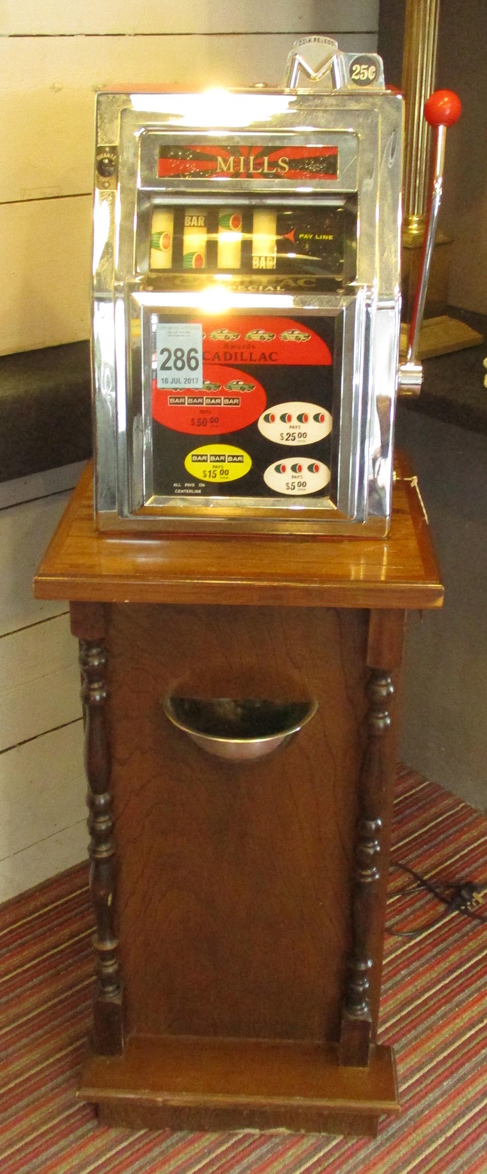 ONE ARM BANDIT, by Mills on wooden stand, 144cm H. (with faults)