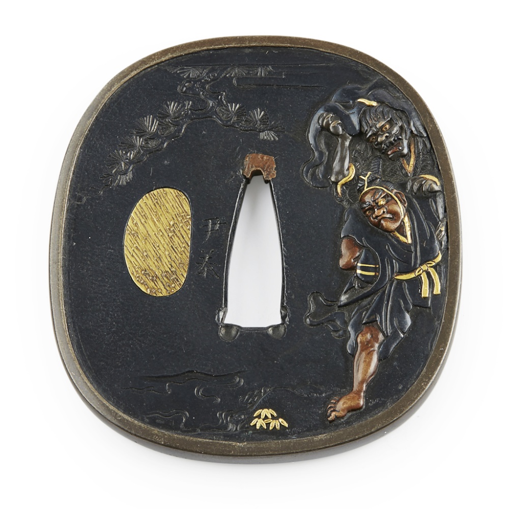 SHAKUDO TSUBA SIGNED TADAYASU, EDO PERIOD the fine shakudo tsuba ...