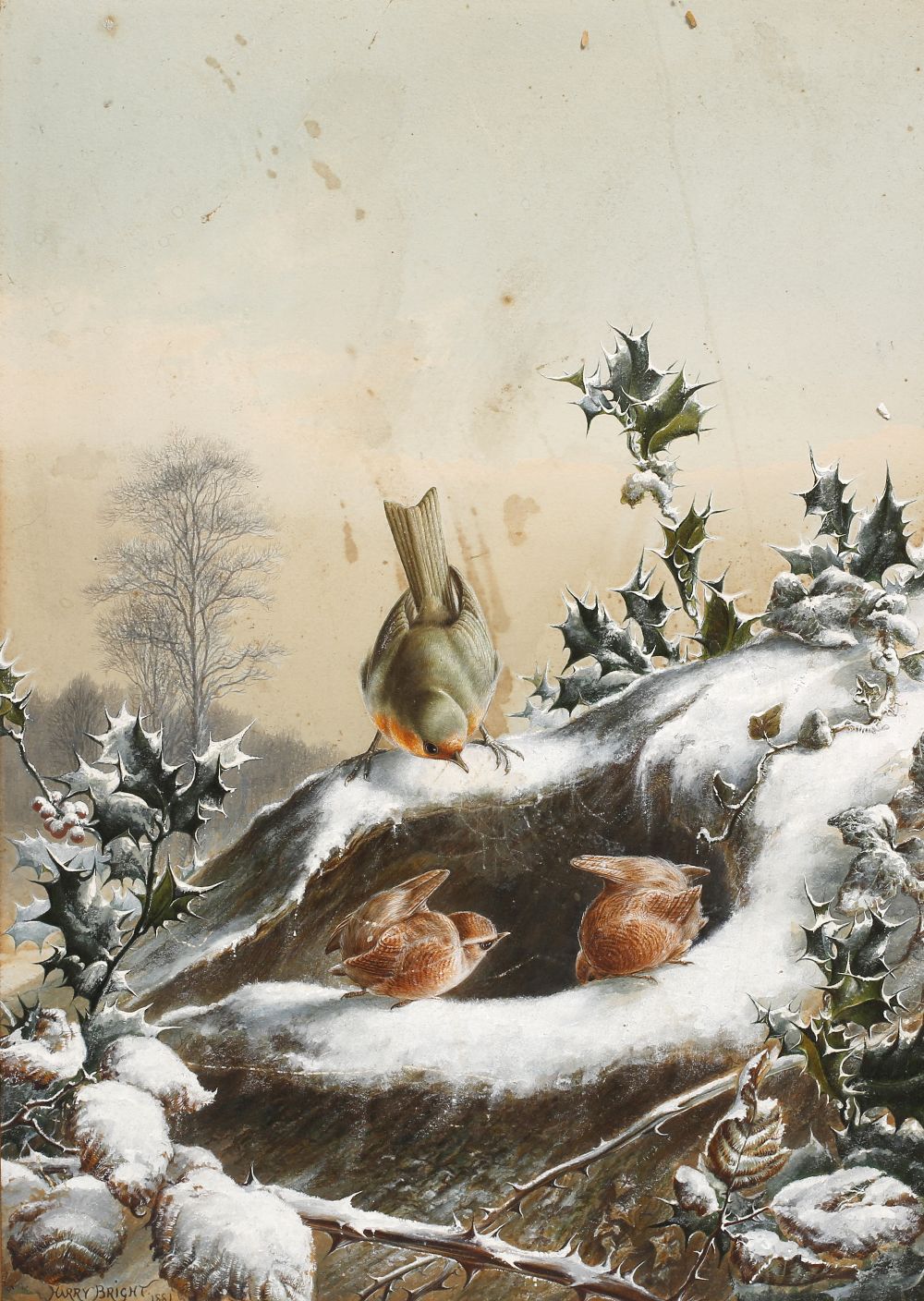 Harry Bright (1846-1895) A pair of winter scenes showing birds, both ...