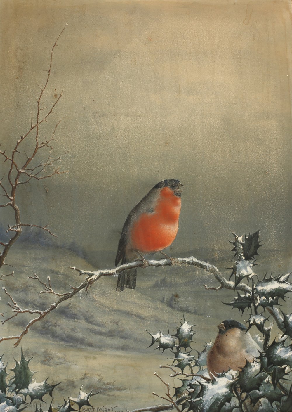 Harry Bright (1846-1895) A pair of winter scenes showing birds, both ...