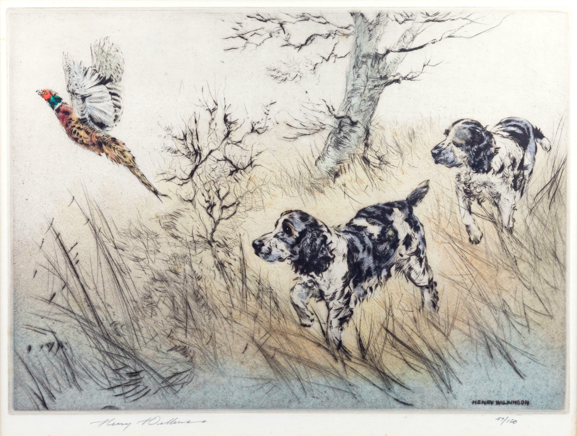 Henry Wilkinson (British, 1921-2011), Springer spaniels flushing a ...