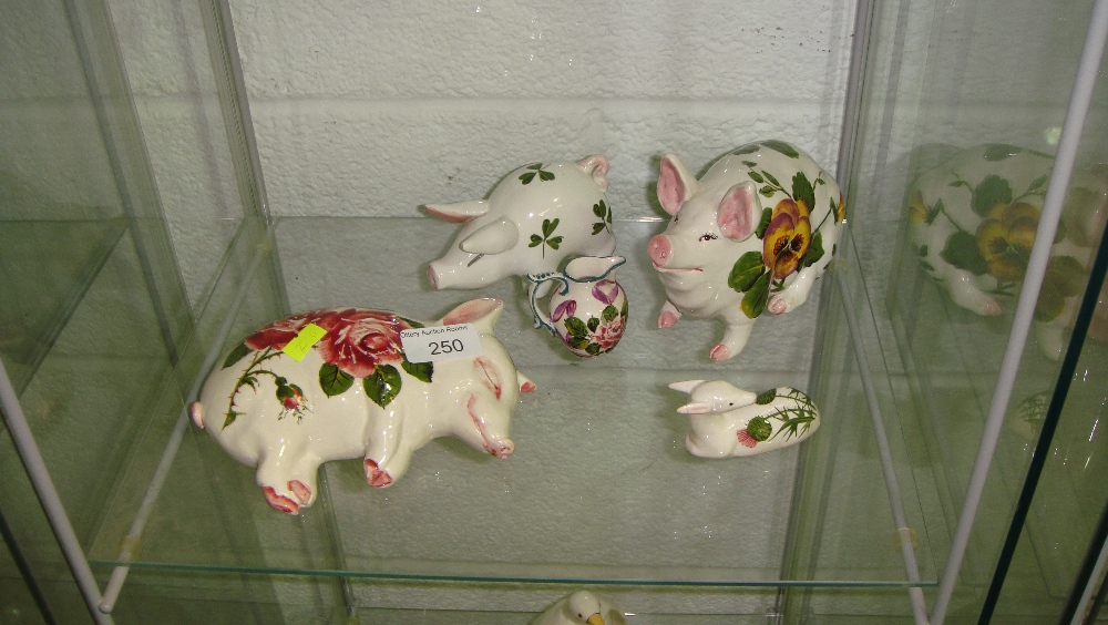 2 x Wemyss style pigs by Brian Adams & miniature jug at Bovey Pottery ...