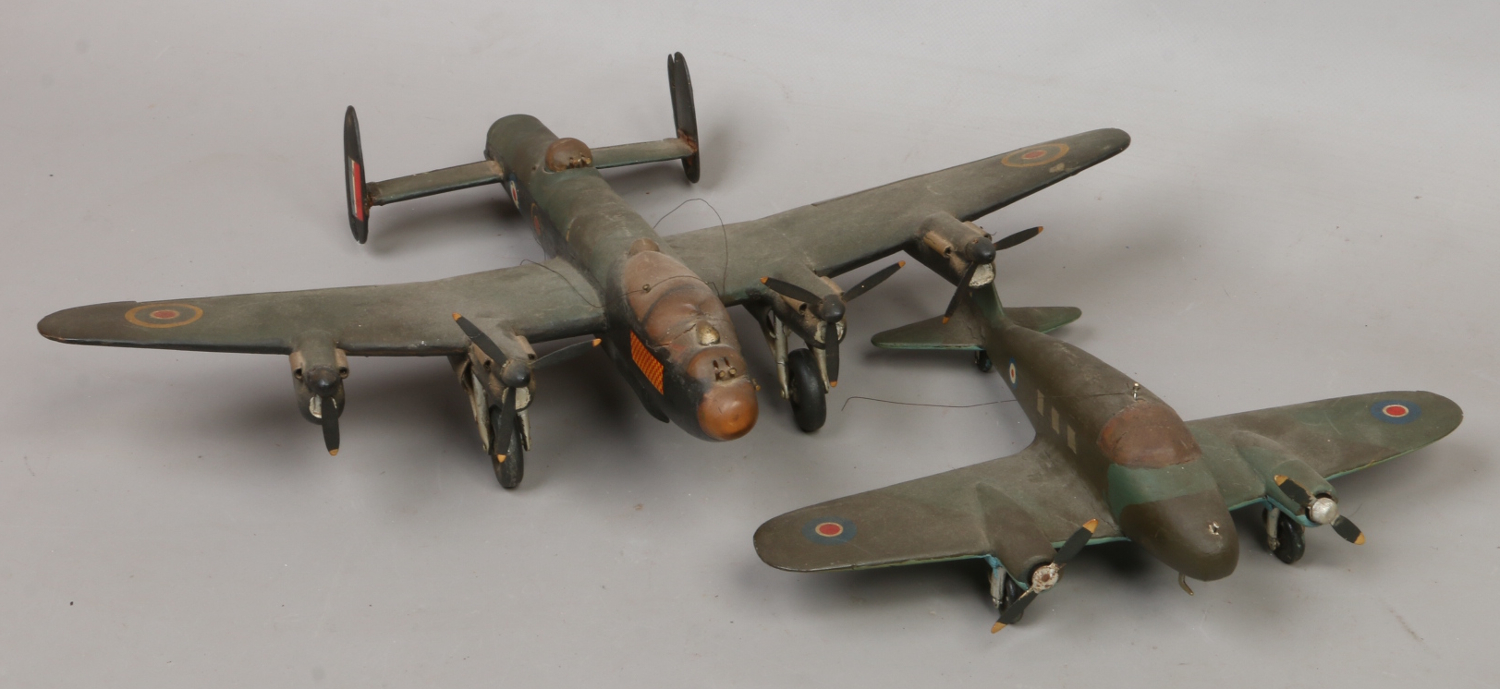 Two vintage painted wooden models of World War II aircraft, including ...