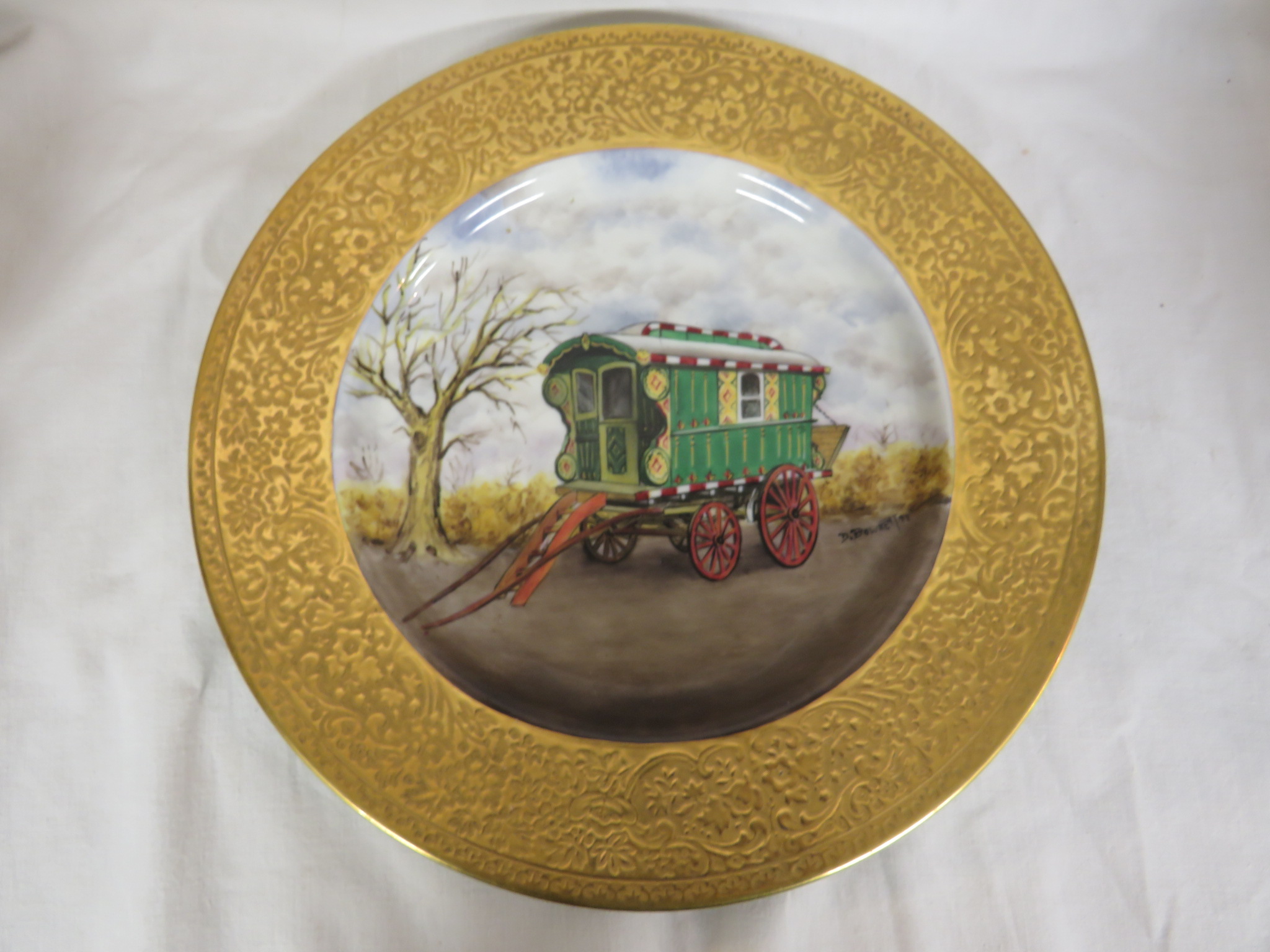 Three D.R.B. bone china hand painted plates by David Bowkett depicting ...