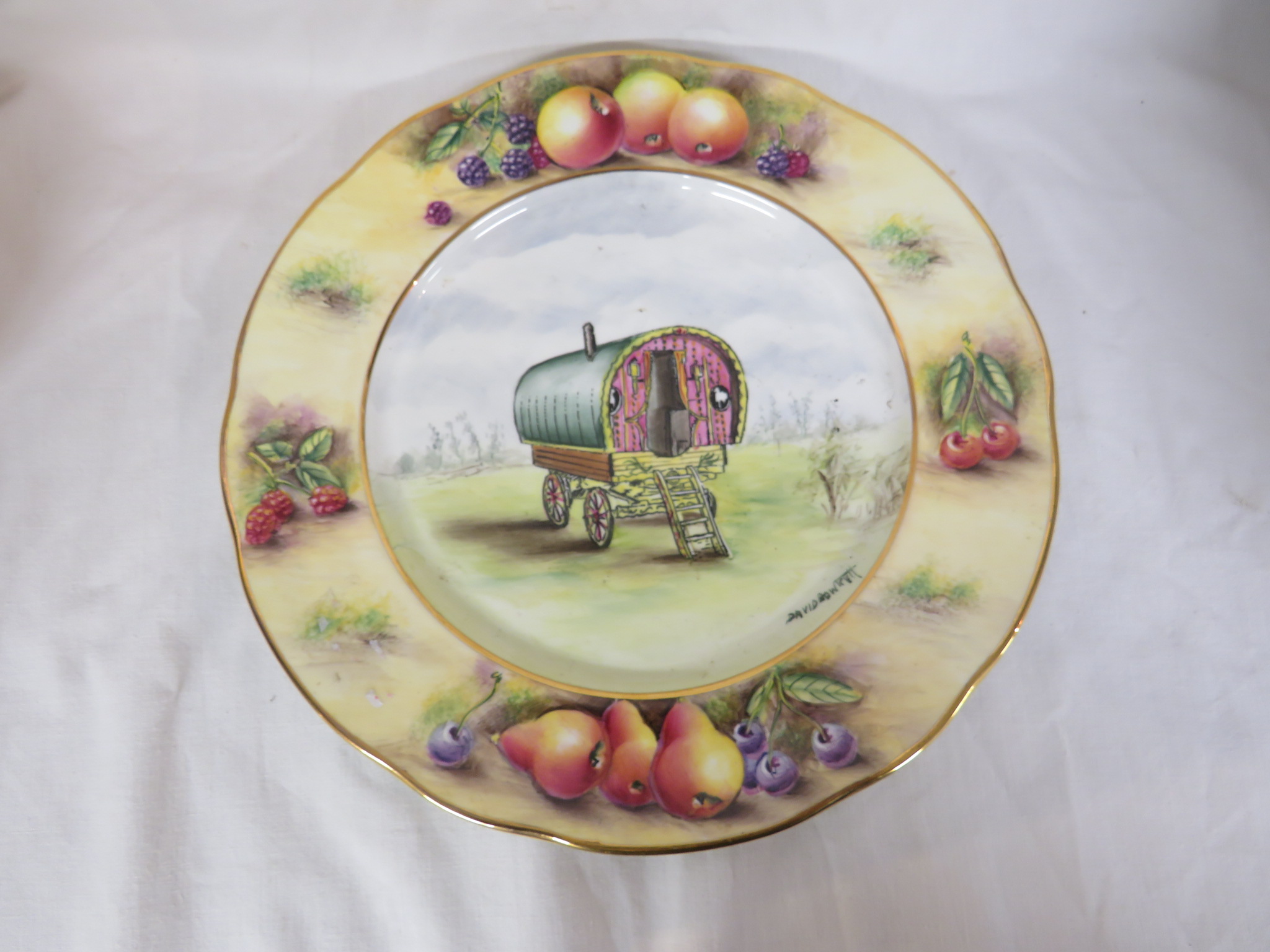 Three D.R.B. bone china hand painted plates by David Bowkett depicting ...