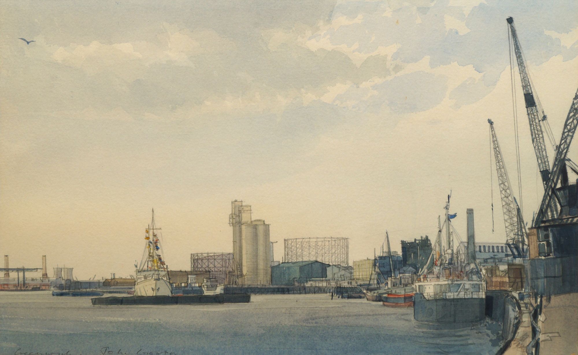 John Crofton, British late 20th century- ''Greenwich''; watercolour ...