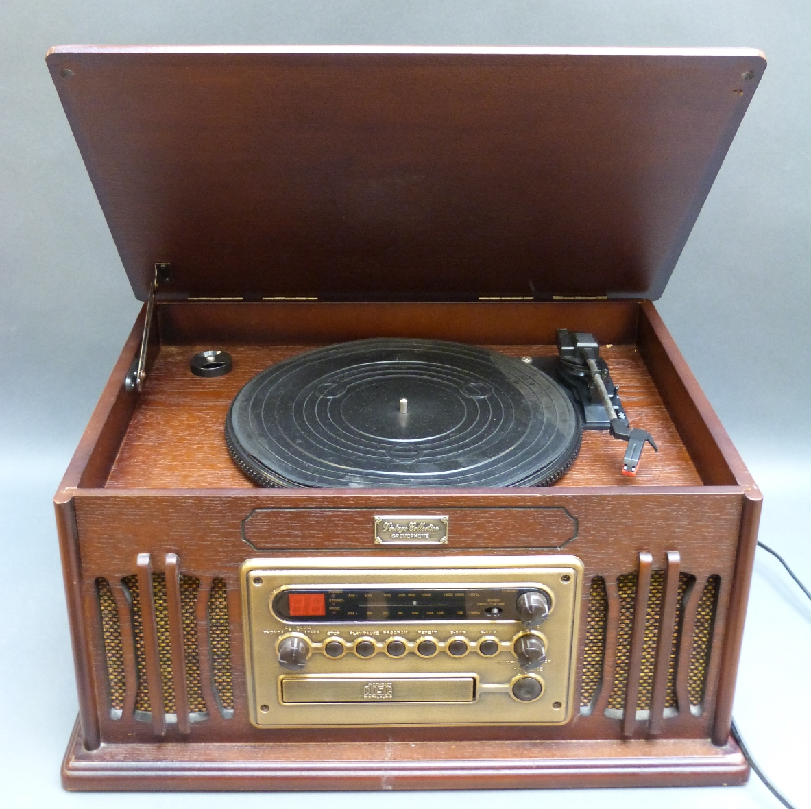 A Vintage Collection 'gramophone with' inbuilt turntable, CD and radio