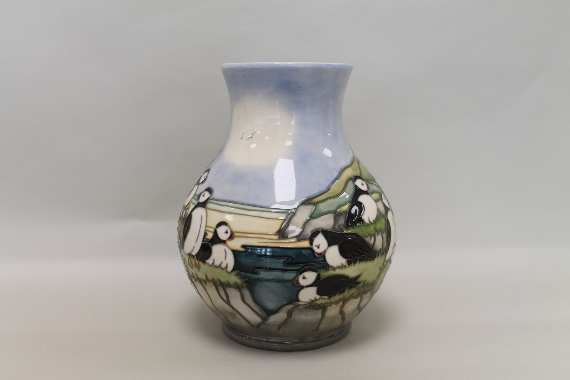Moorcroft Pottery "Puffins" pattern vase designed by Carol Lovatt ...