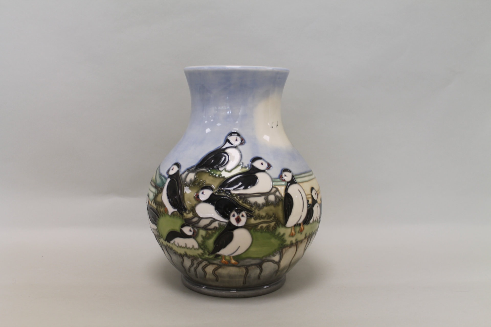 Moorcroft Pottery "Puffins" pattern vase designed by Carol Lovatt ...