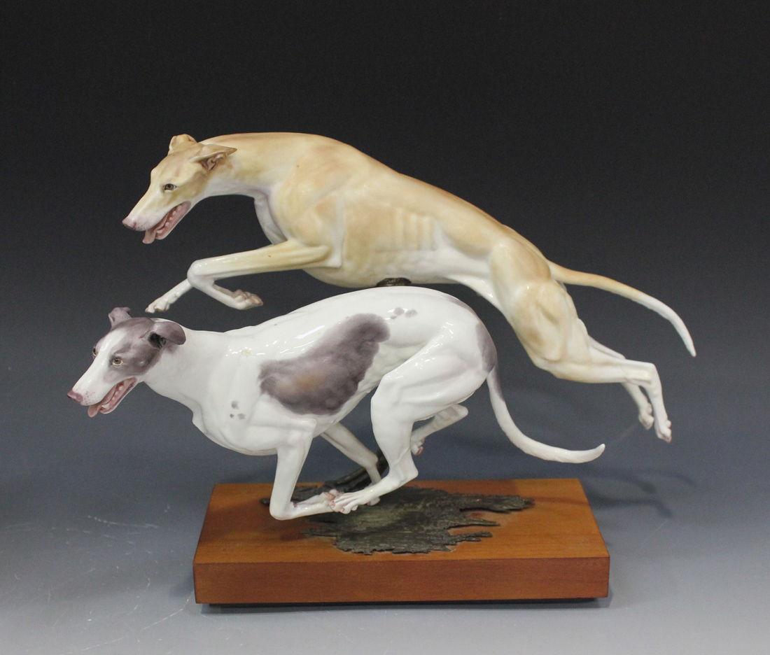 An Albany limited edition bone china greyhound figure group, modelled ...