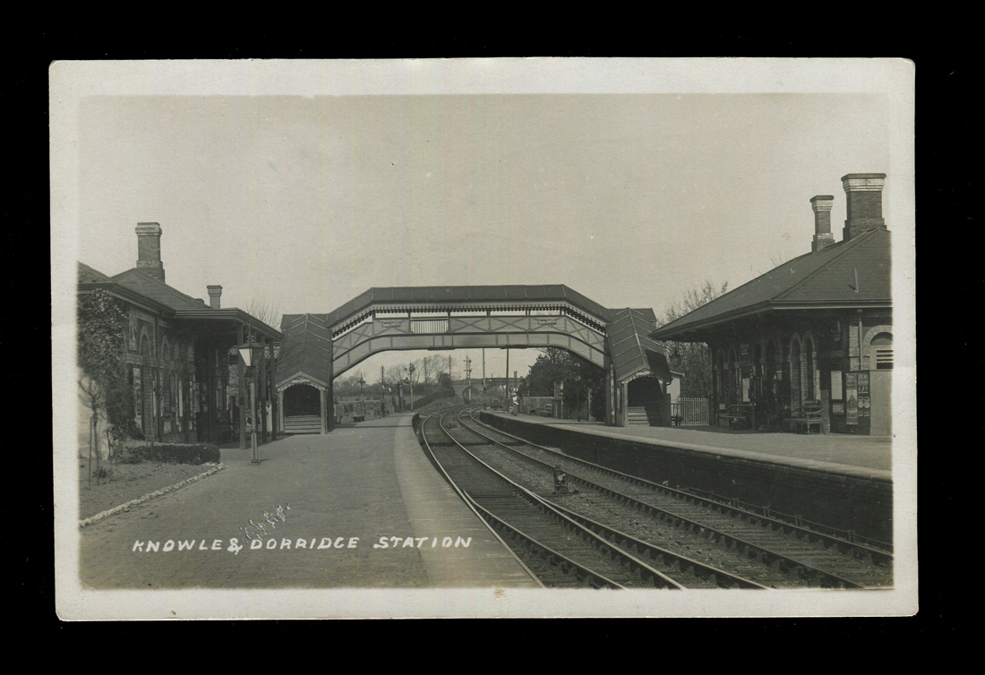 A photographic postcard titled 'Knowle & Dorridge Station', together ...