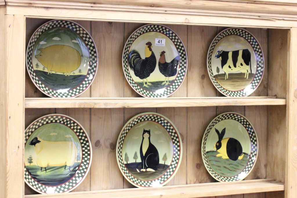 Sarah Akin-Smith, set of Six Animal decorated Plates - Pig, Chickens ...
