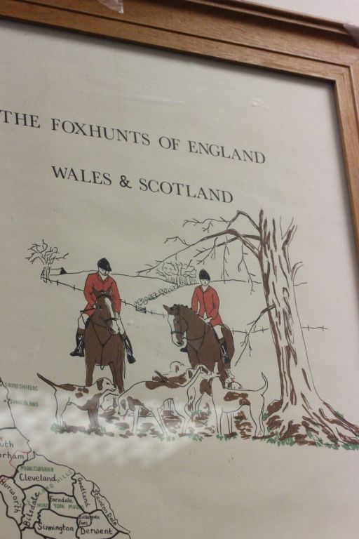 Framed & glazed Fox hunting map of England, Wales & Scotland