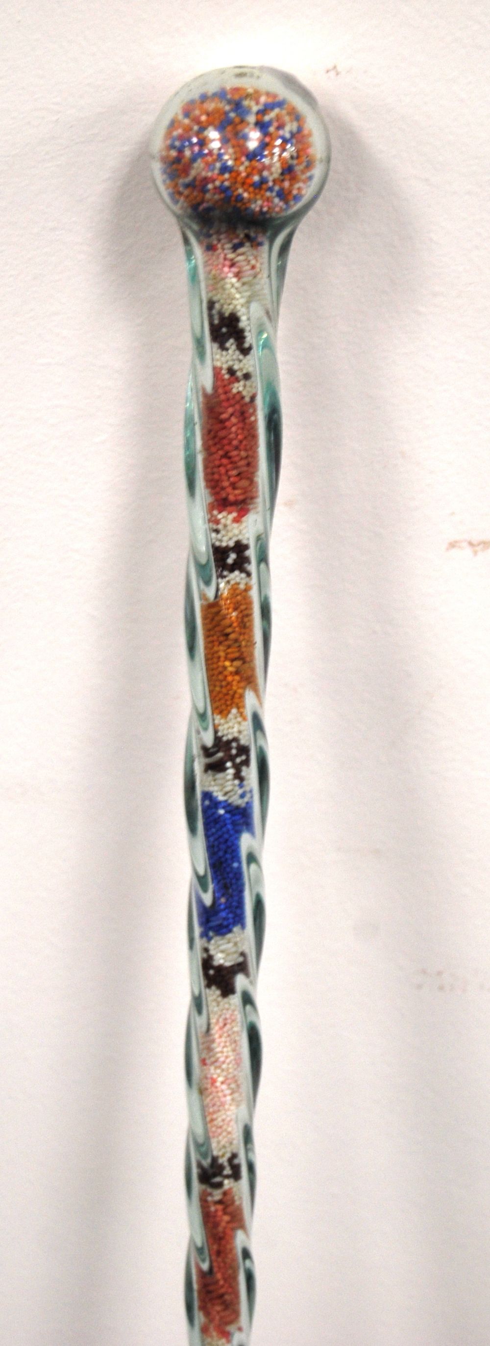 Victorian polychrome bead glass walking cane with spiral twisted shaft ...