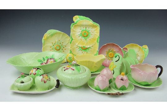 A collection of Carlton Ware floral and leaf moulded wares, to include ...