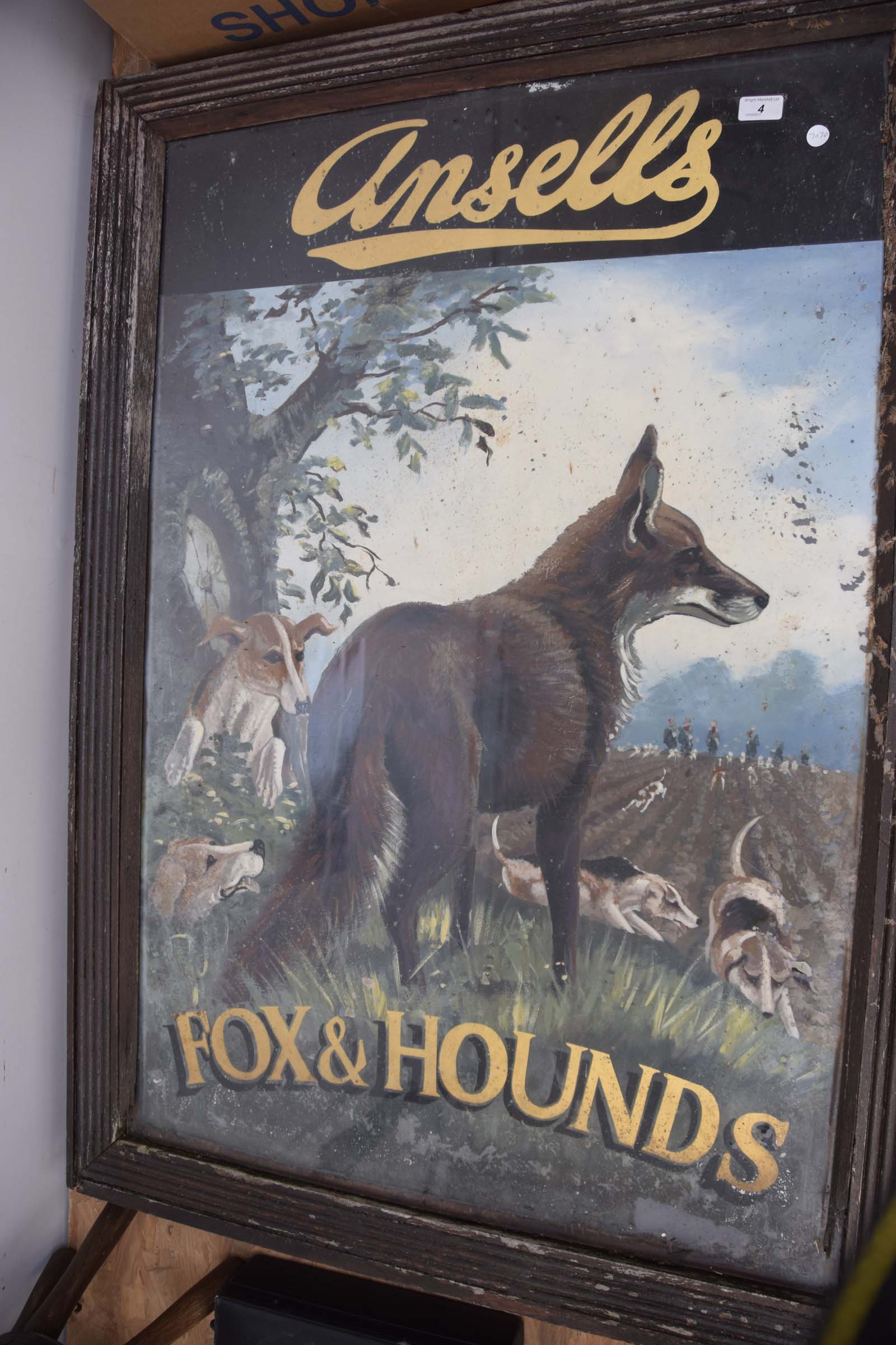 An Ansells hand painted pub sign for "The Fox and Hounds", mid 20th ...