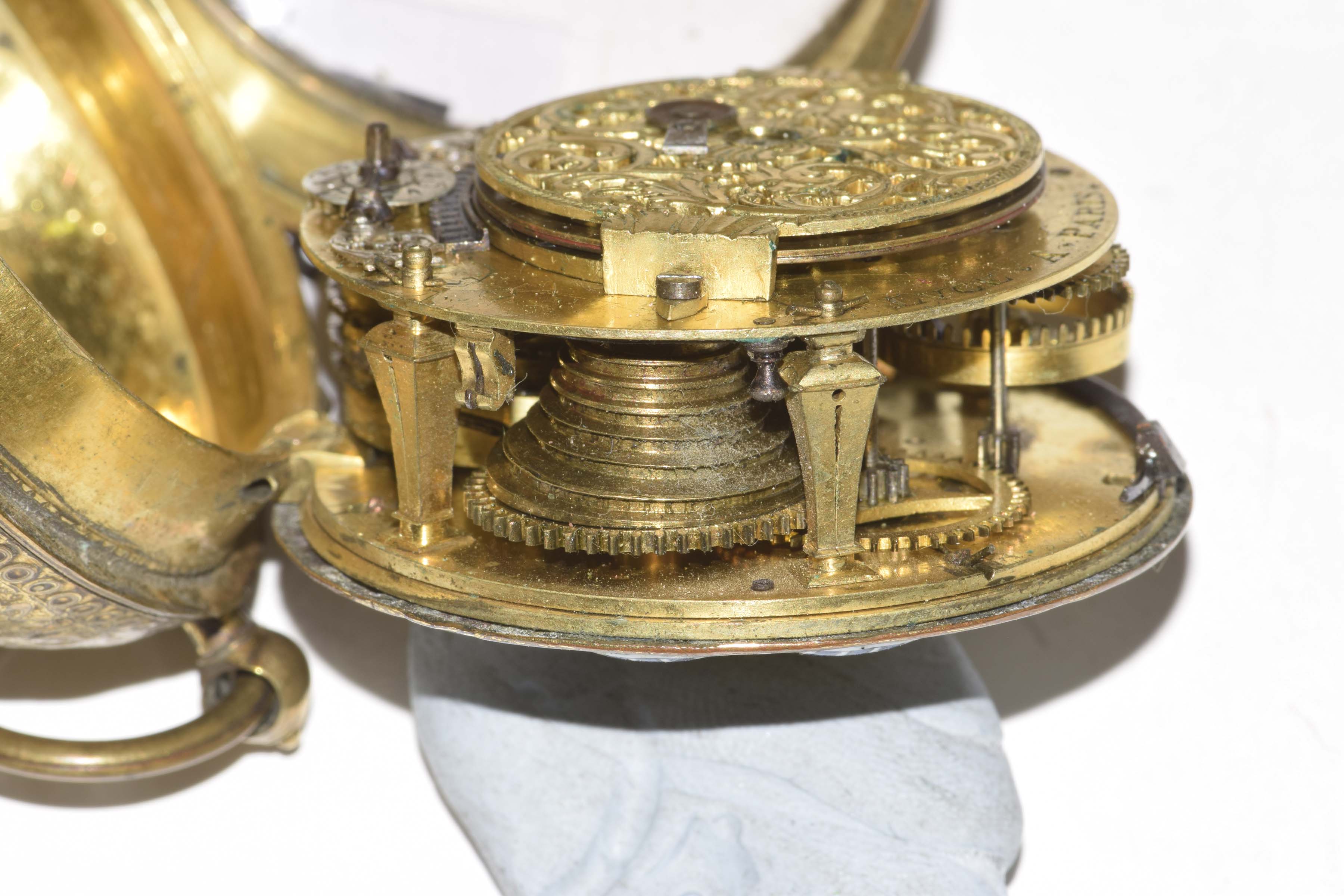A late 17th century gilt pair case pocket watchThe watch with a ...