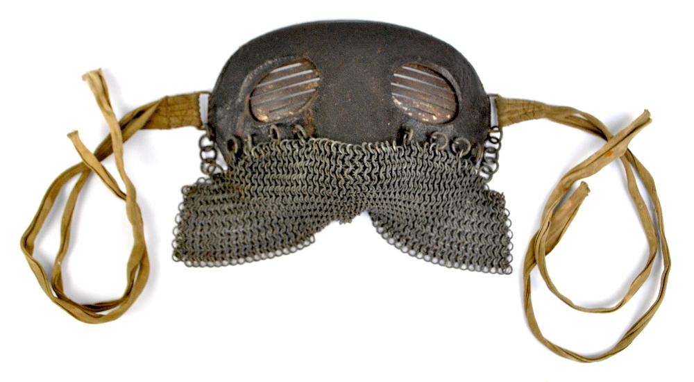 A rare WWI British tank crew splatter mask with ring loop chainmail ...