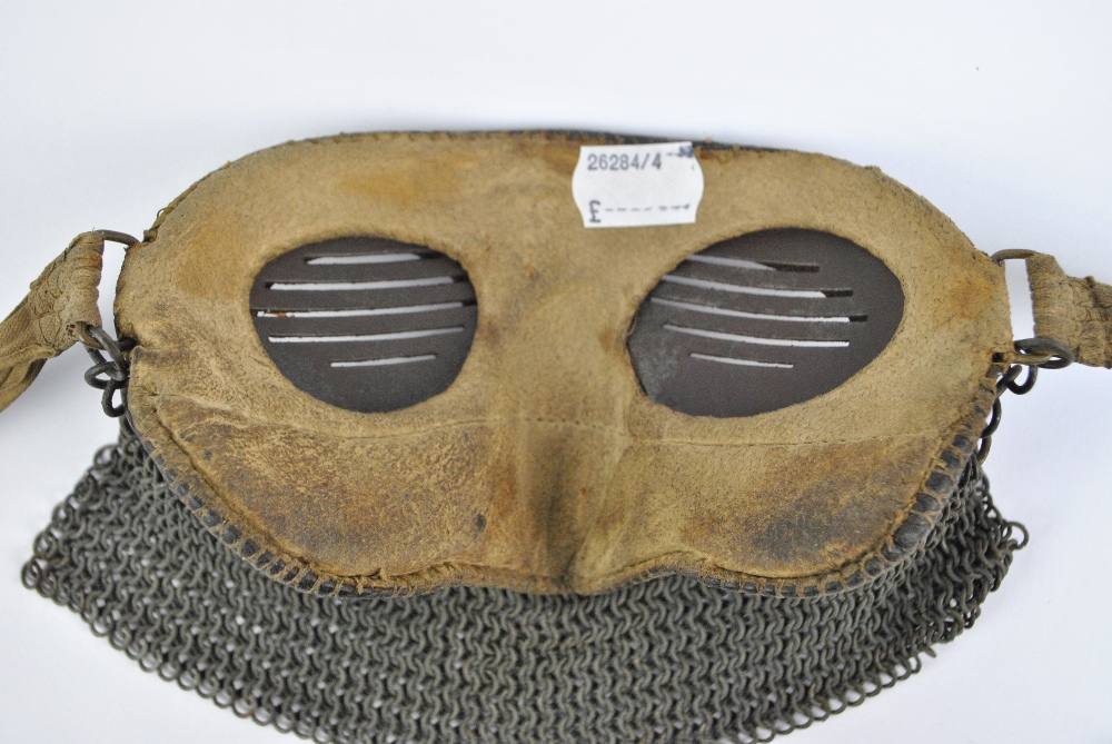 A rare WWI British tank crew splatter mask with ring loop chainmail ...