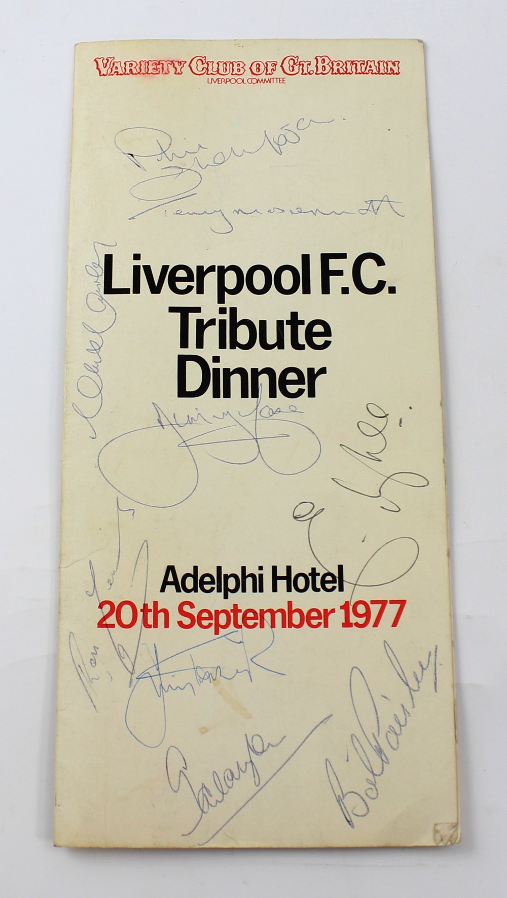 A signed Liverpool FC tribute dinner menu, at the Adelphi Hotel 20th ...