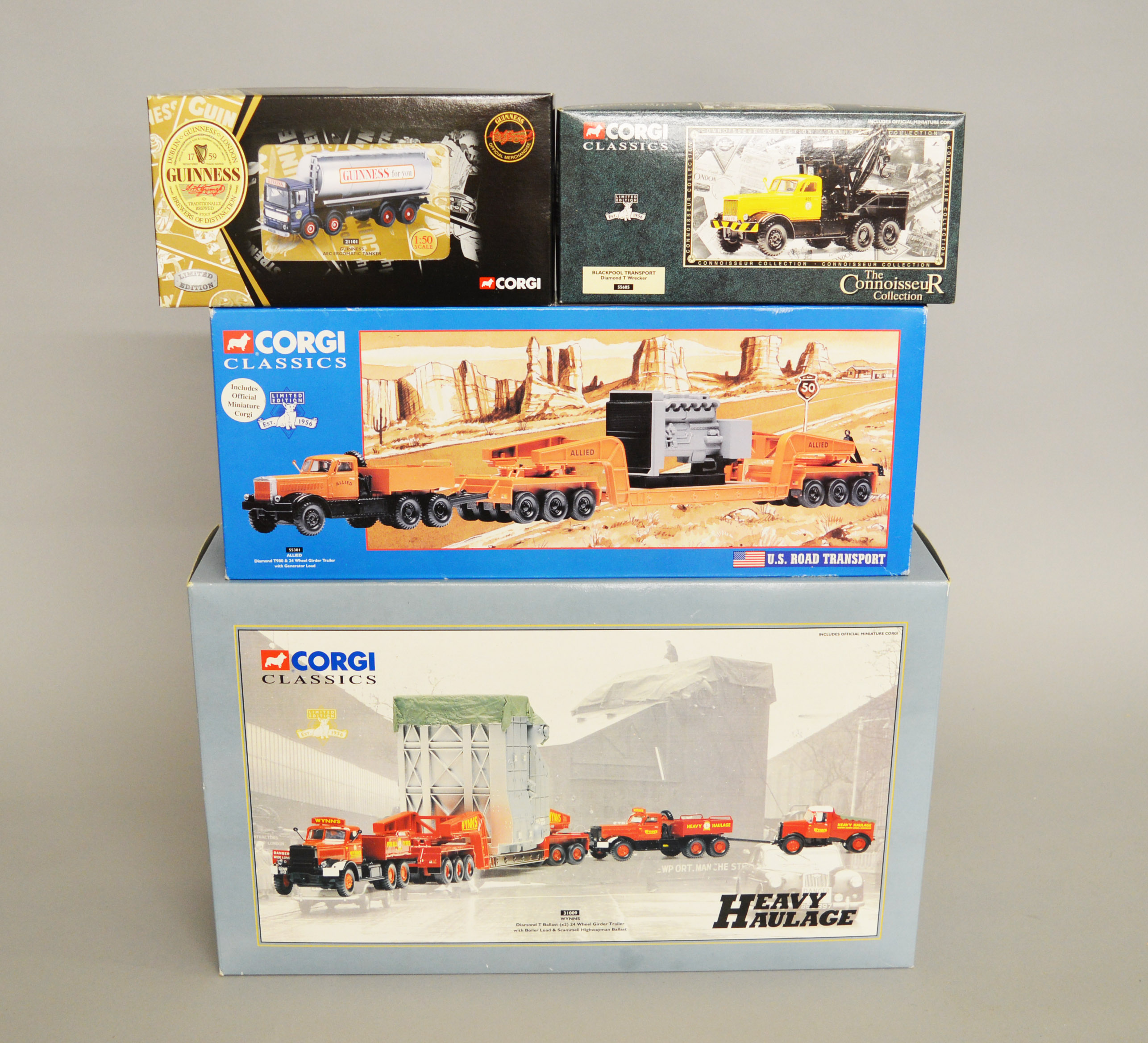 Four Corgi diecast models: Heavy Haulage 1:50 scale 31009 Wynns; US ...