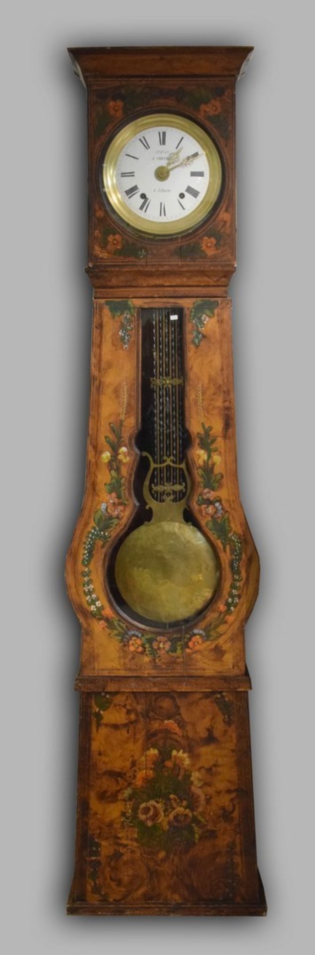 Französische Standuhr (Comtoise), Gehäuse Weichholz, aufwendig mit ...