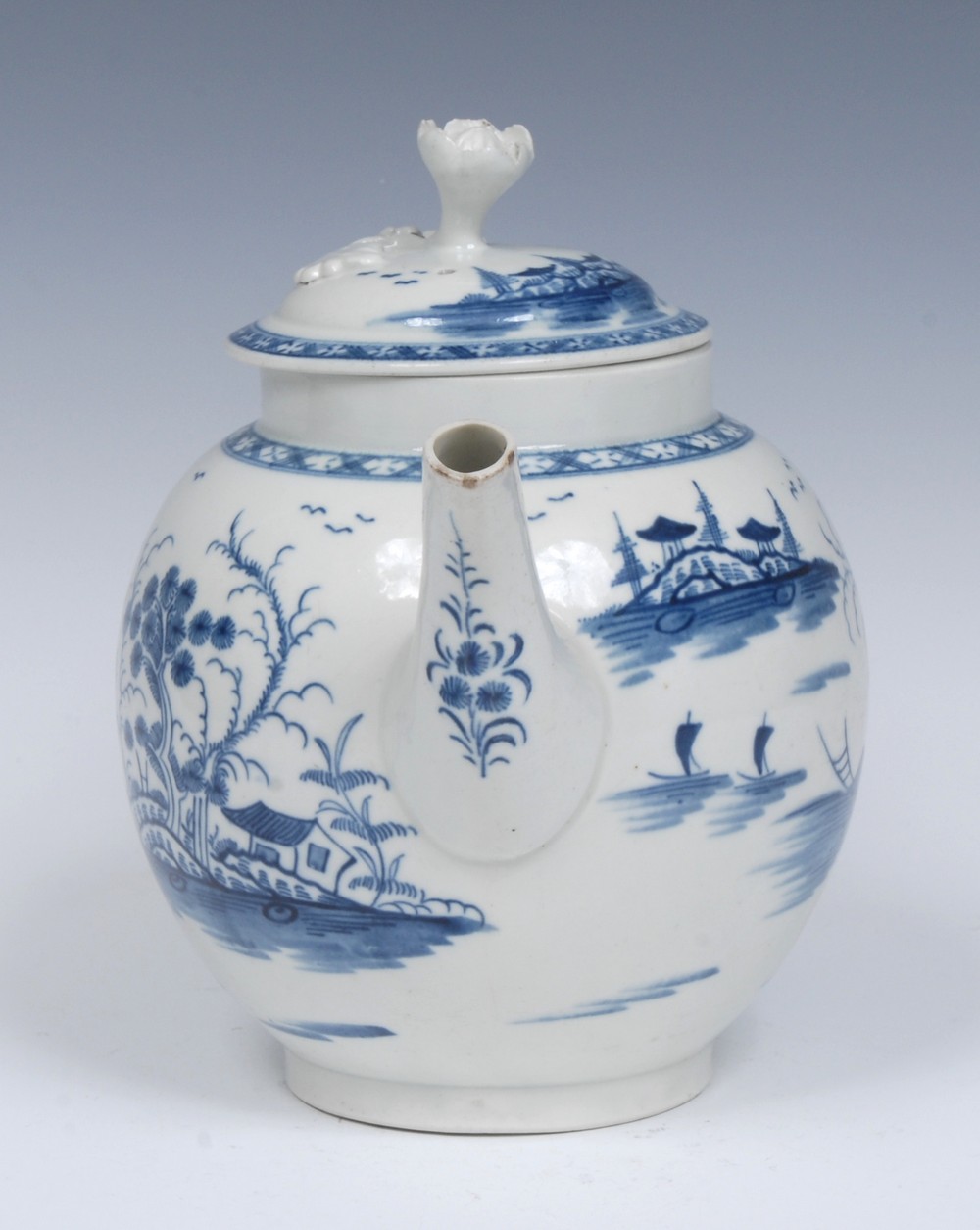 A Worcester Rock Strata Island pattern globular teapot and cover ...