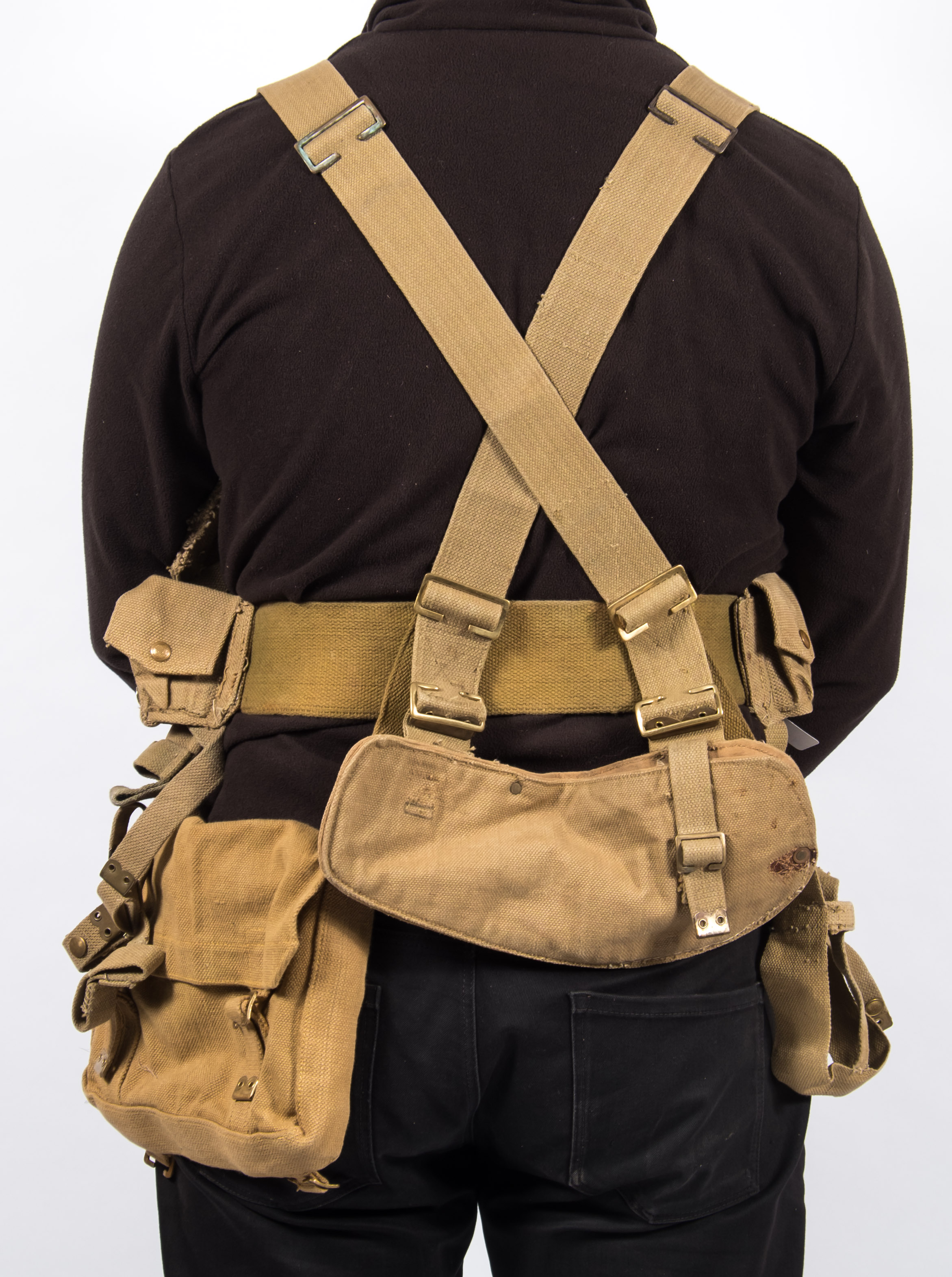 A re-enactment set of WWI 1914 pattern leather webbing:, with period ...